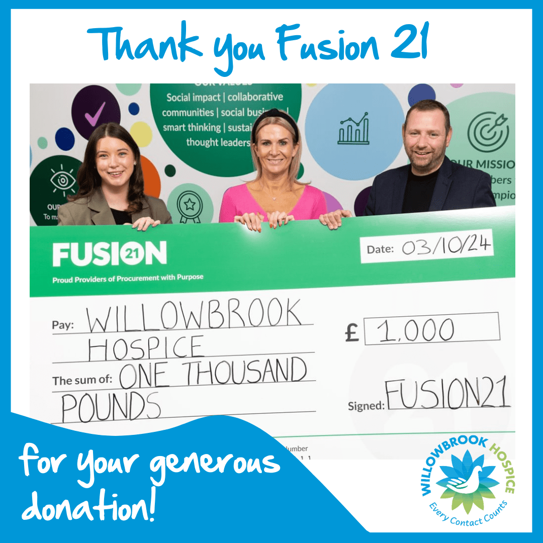 Fusion 21 Donates £1000 to Willowbrook! | Willowbrook Hospice
