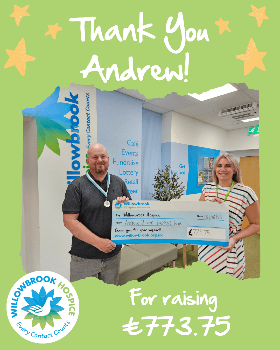 Well Done Andrew for taking on Hadrian's Wall | Willowbrook Hospice